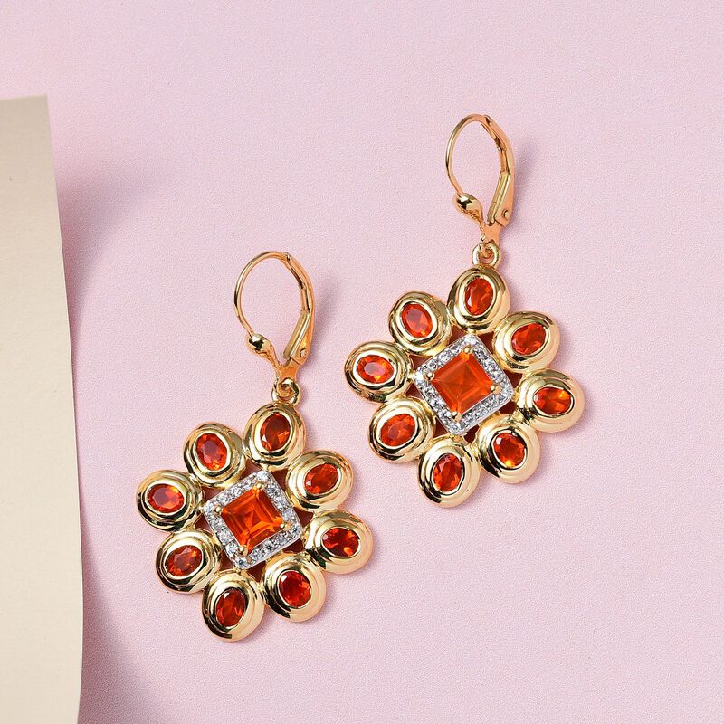 Salamanca Feueropal Ohrringe, 925 Silber vergoldet, ca. 3.25 ct | SHOPLC