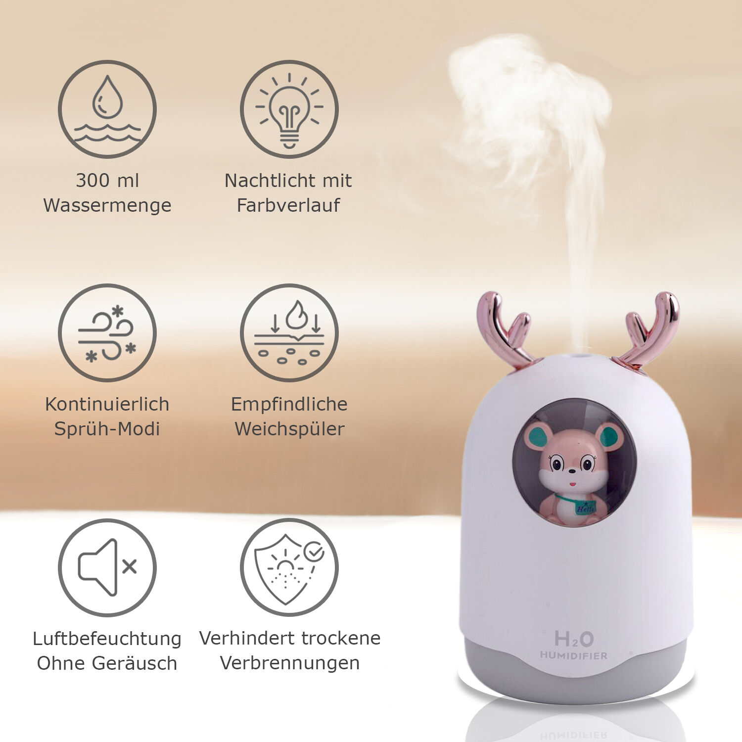 USB Mini Baren Luftbefeuchter mit farbwechselndem Umgebungslicht weiB SHOPLC