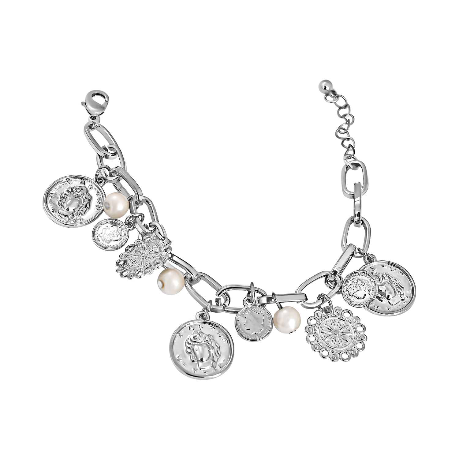 Weißes Glasperlen-Armband, 19 cm, silberfarben | SHOPLC