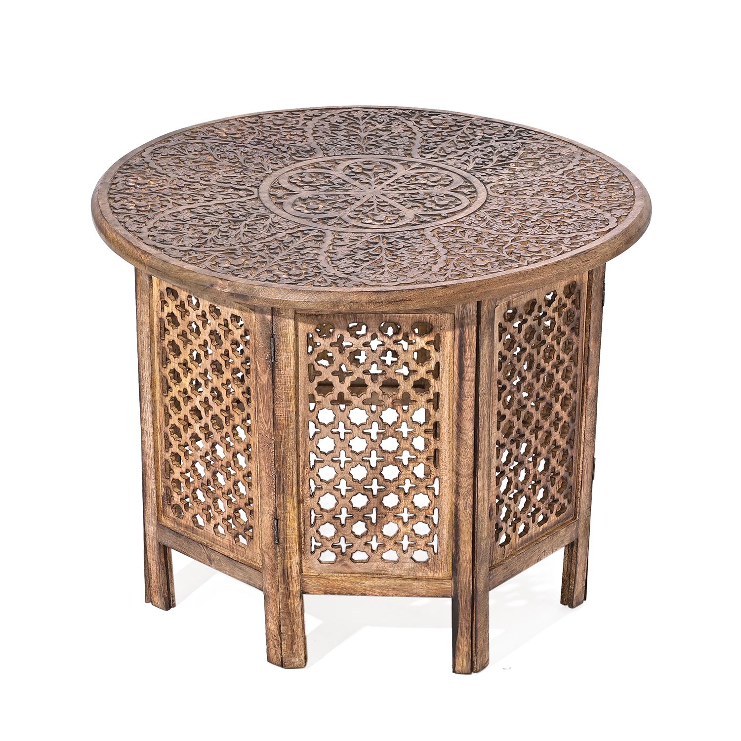 NAKKASHI Tisch Mangoholz handgeschnitzt sechseckig 68 x 68 x 49 cm ...
