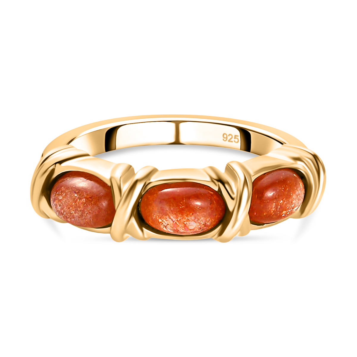 Korevora Sonnenstein 3-Stein-Ring, 925 Silber vergoldet ca. 1,49 ct ...