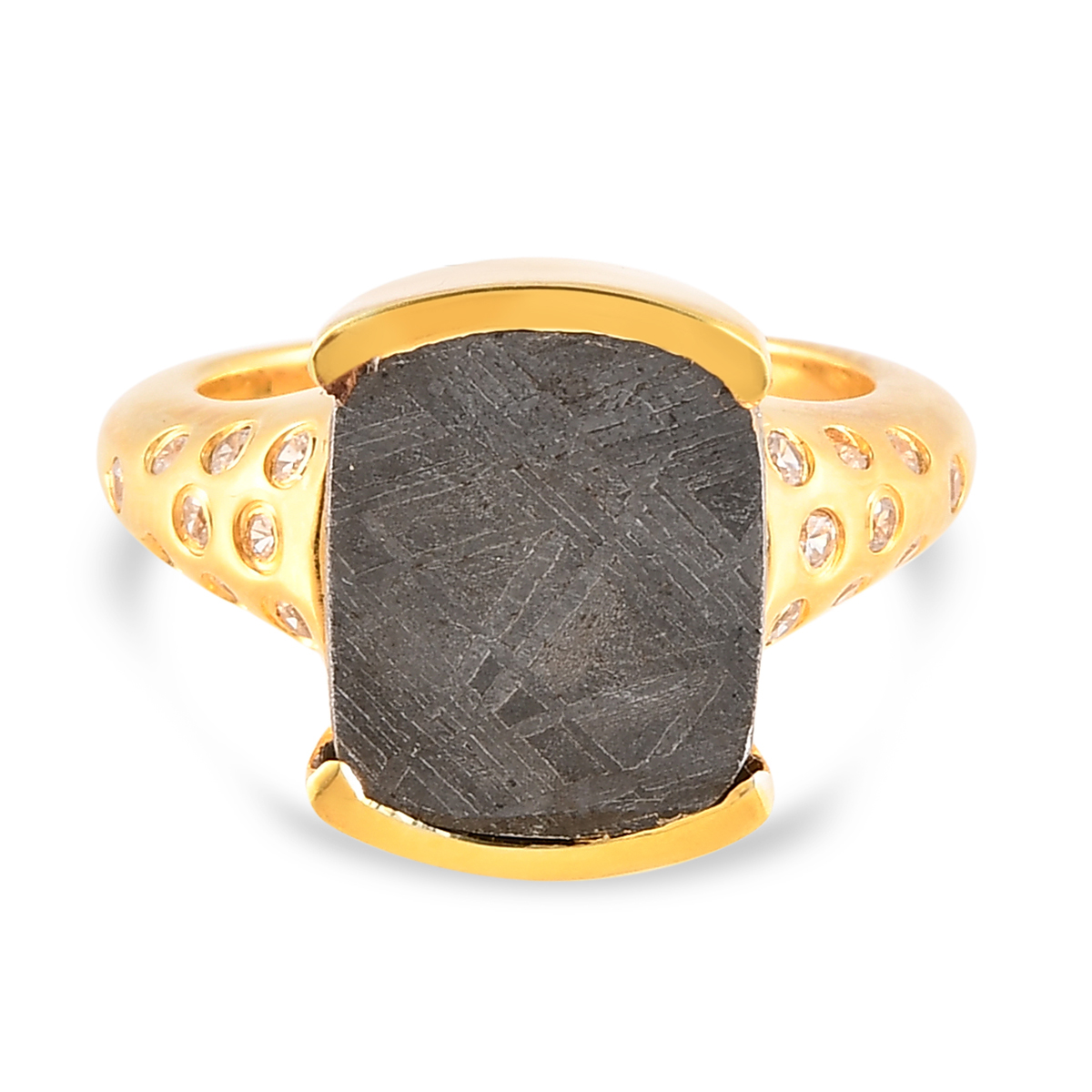 Meteorit und Zirkon-Ring, 925 Silber Gelbgold Vermeil ca. 9,95 ct | SHOPLC