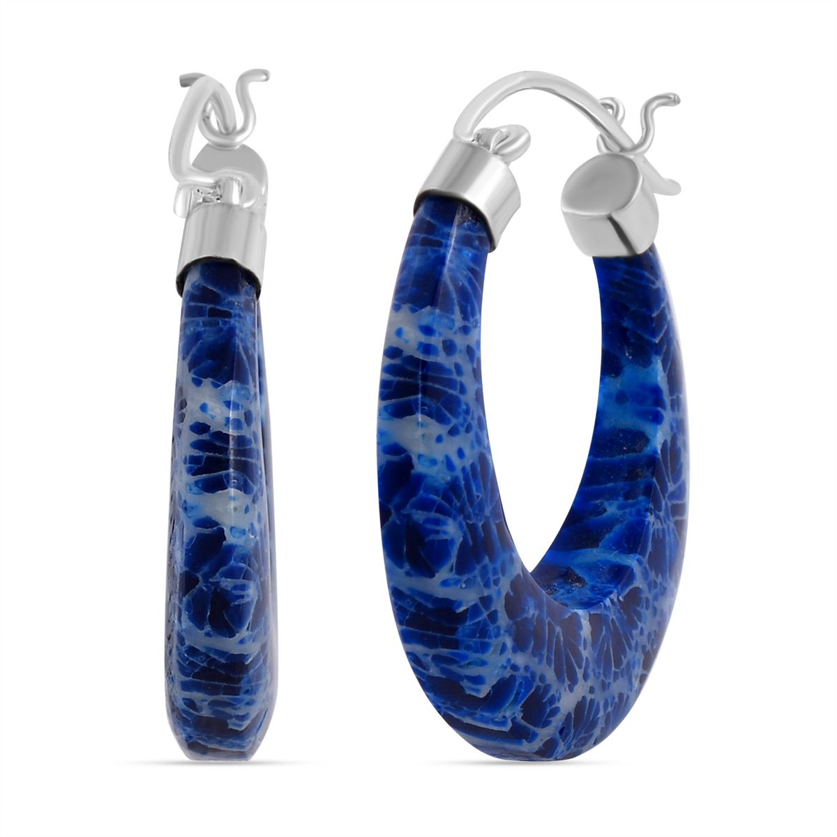 Royal Bali Kollektion- Blau gefärbte Koralle-Ohrringe in 925 Silber | SHOPLC