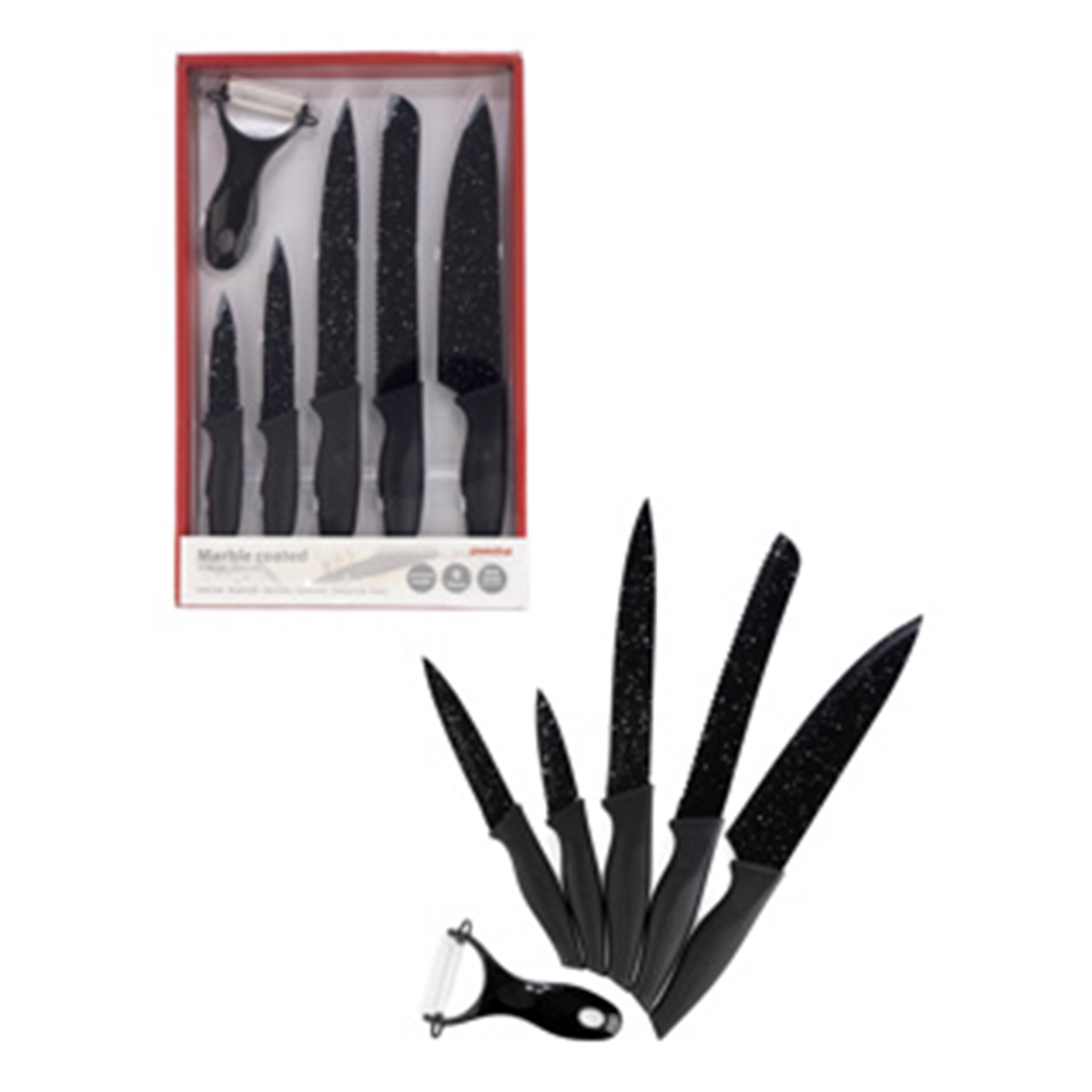 Löwenthal: 6-teiliges marmorbeschichtetes Messerset mit Gemüseschäler ...
