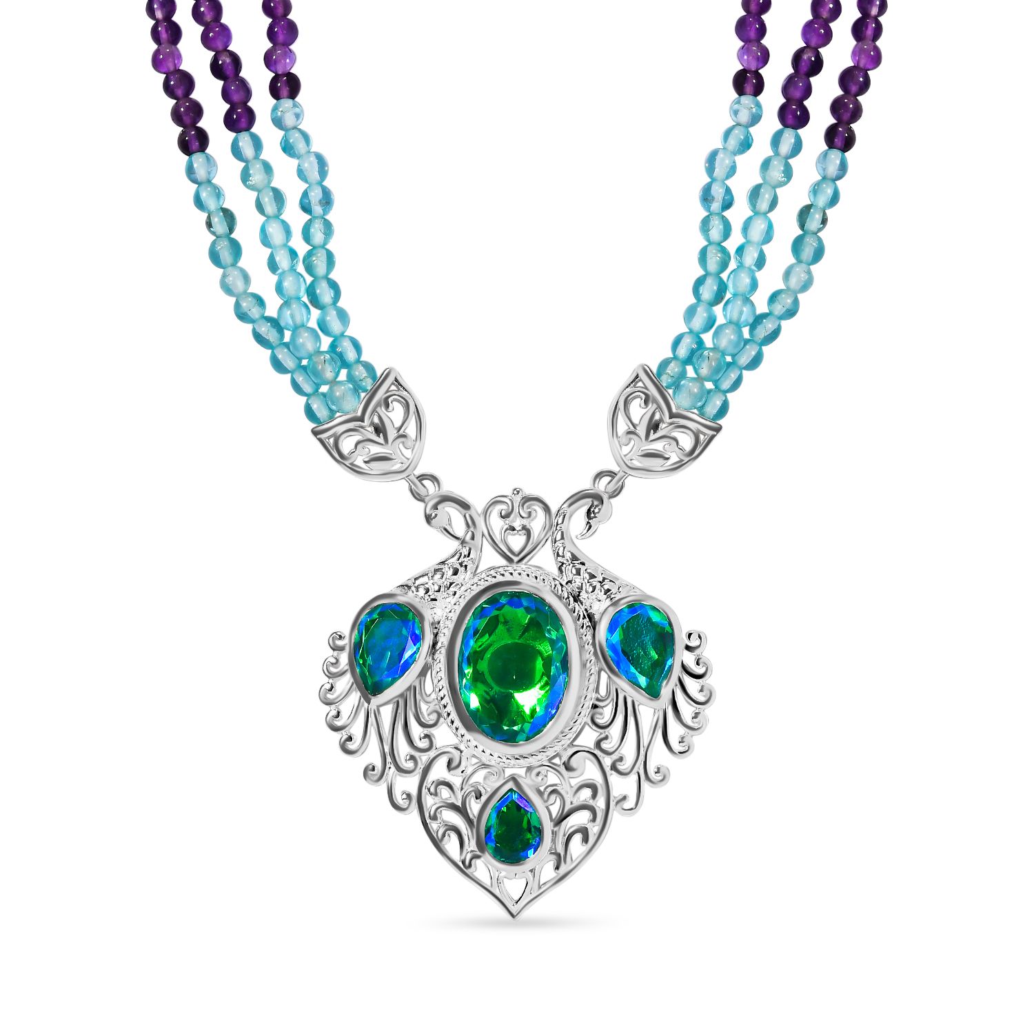Bird-of-Juno Pfau Triplett Quarz und mehrfarbige Edelstein-Halskette ...