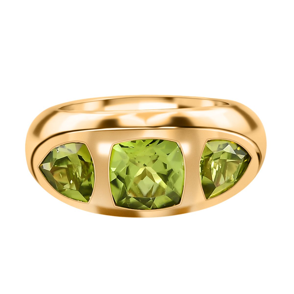 Natürlicher Peridot 3 Stein Ring 925 Silber vergoldet ca. 3,20 ct | SHOPLC