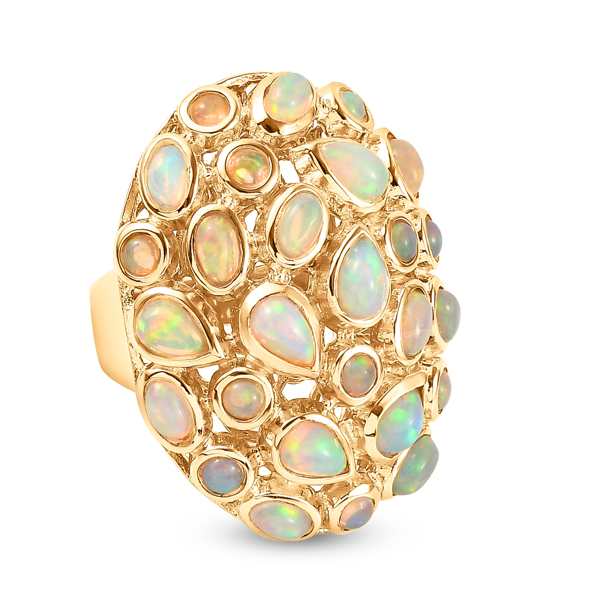 Natürlicher, äthiopischer Opal-Ring, 925 Silber Gelbgold Vermeil ca. 4 ...
