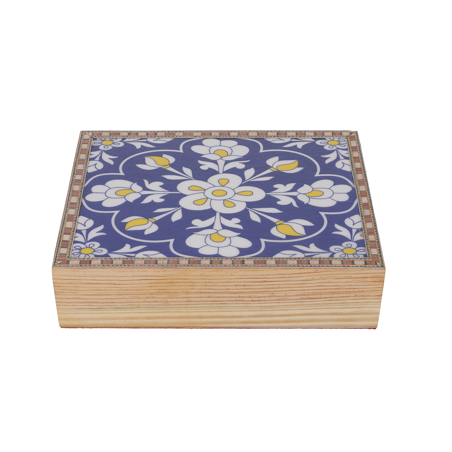 Handbemalte Aufbewahrungsbox aus Kiefernholz, 22x16x5 cm, Blumenmuster ...