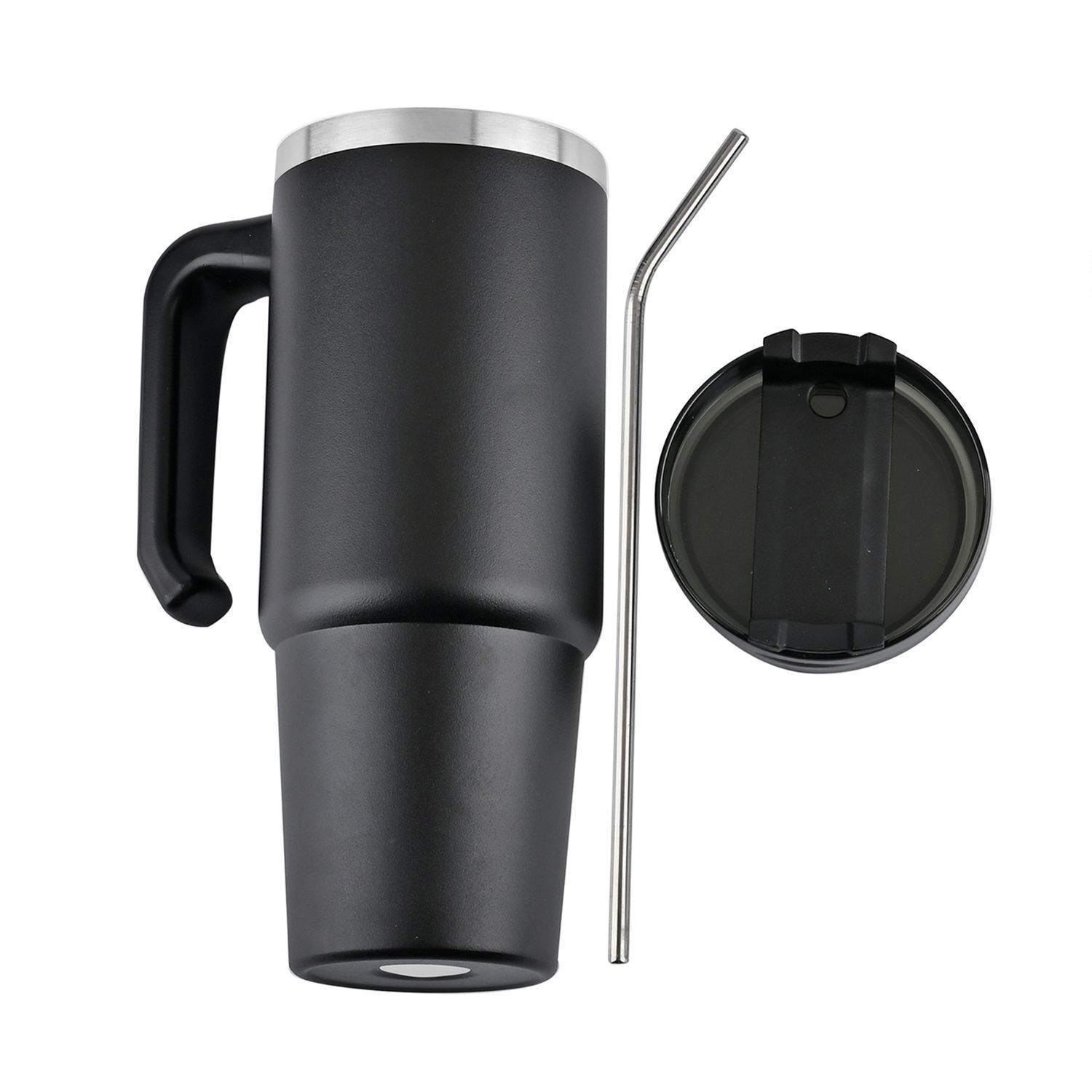 887 ml Edelstahlbecher mit Strohhalm in Schwarz | SHOPLC