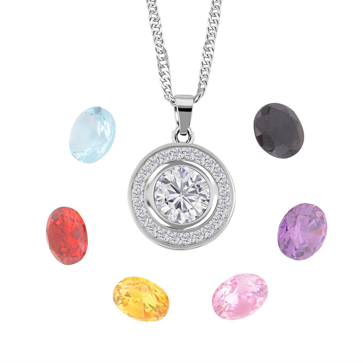7 austauschbarer Edelstein-Anhänger mit 50cm Kette - 7,60 ct. | SHOPLC